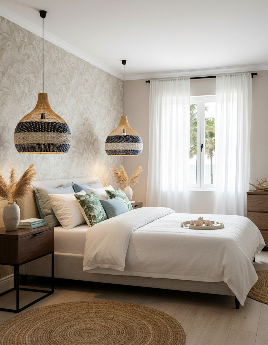 Rattan Pendant Lamp Shades "Medewi Navy Blue" – Kulture Home Decor SG